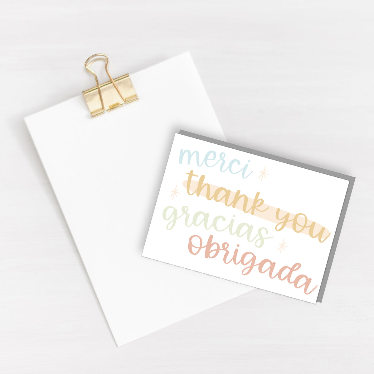 Thank you Merci Gracias Card - Pastel – Três Paper + Co